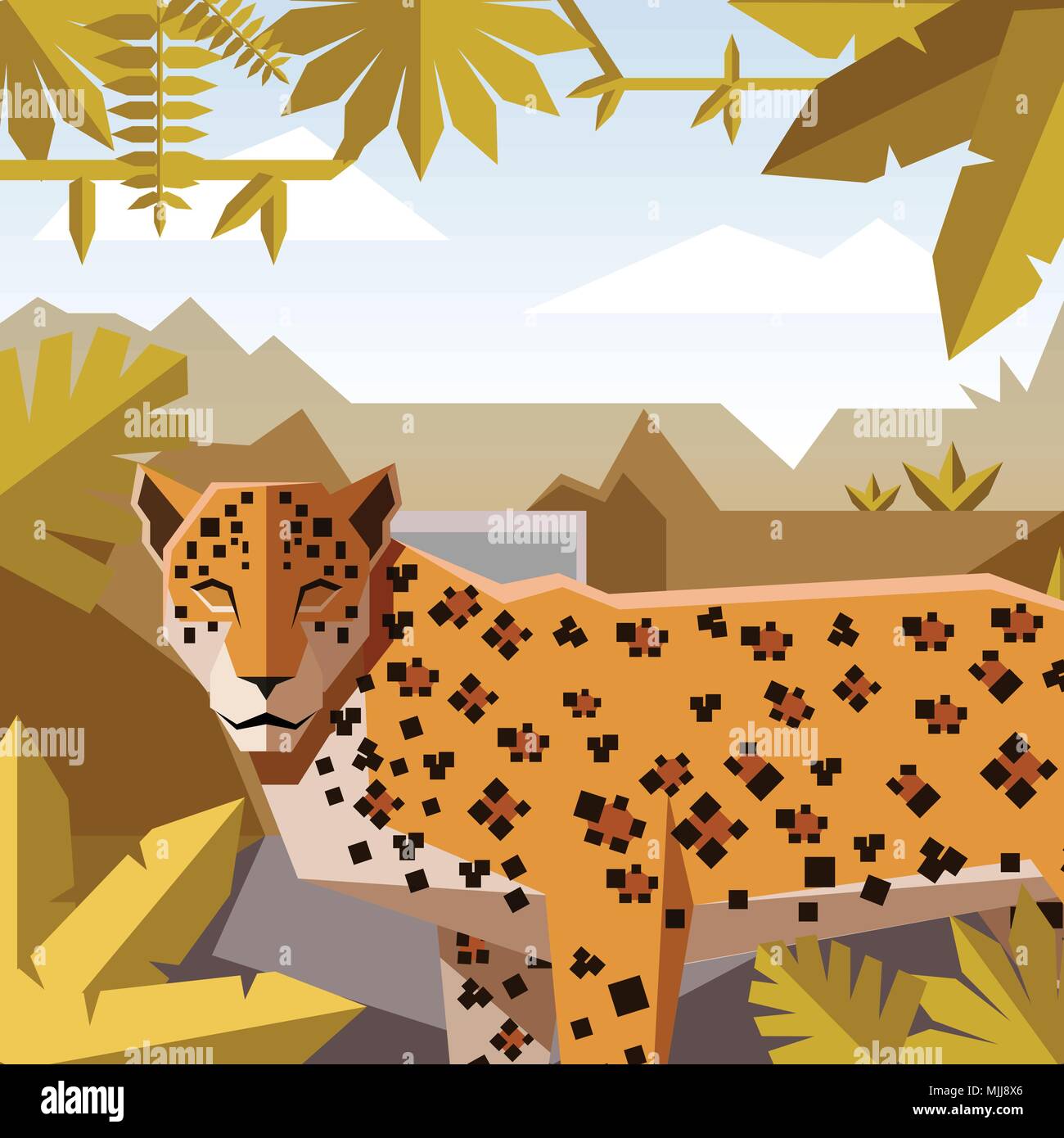 Vector image of the Flat geometric jungle background with Jaguar Stock ...