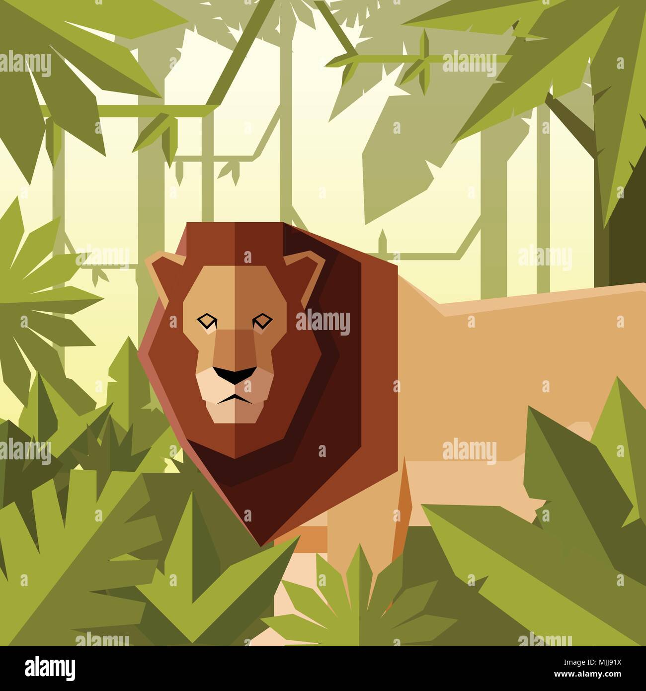 Vector image of the Flat geometric jungle background with Lion Stock ...