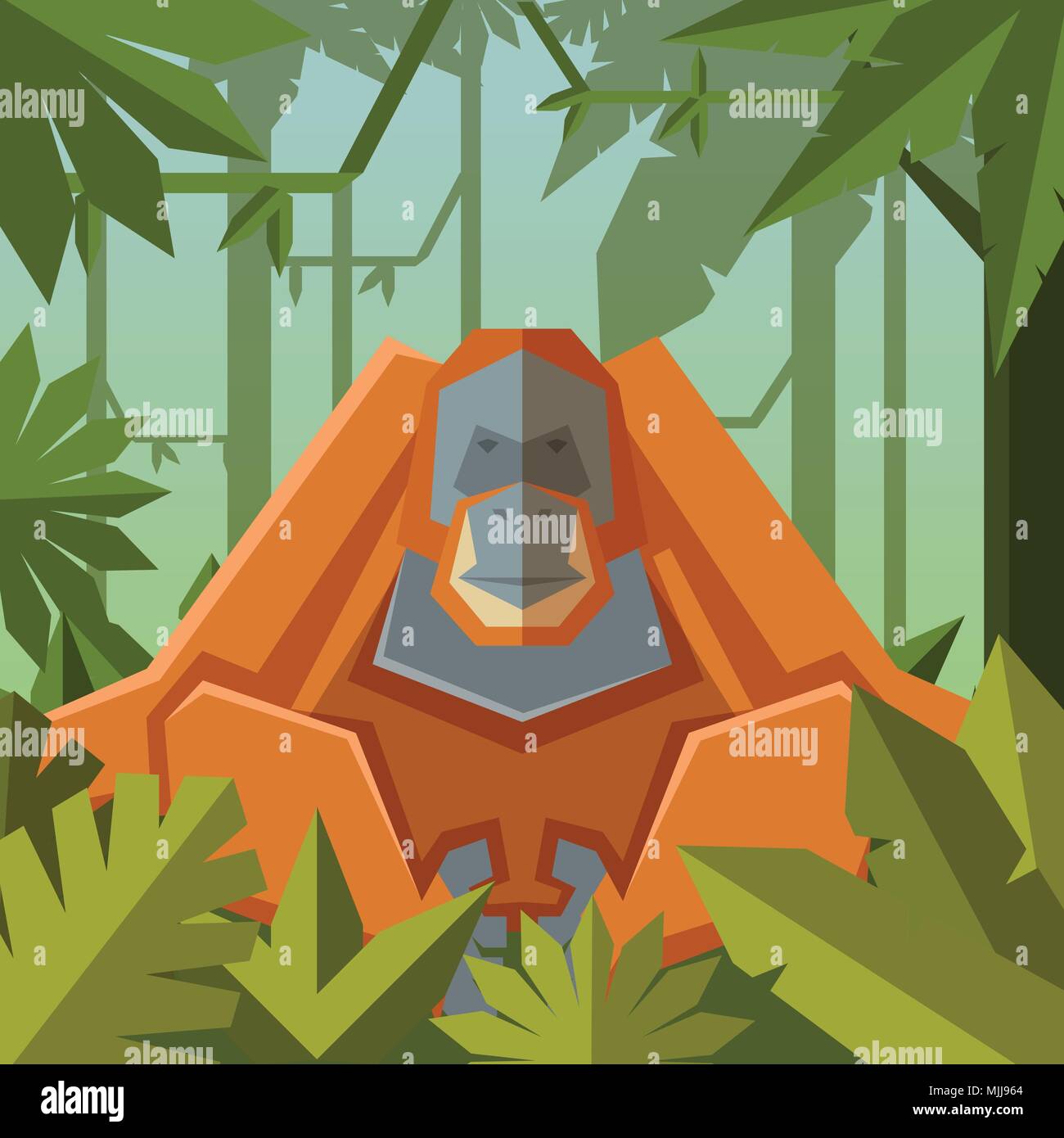 Vector image of the Flat geometric jungle background with Orangutan ...