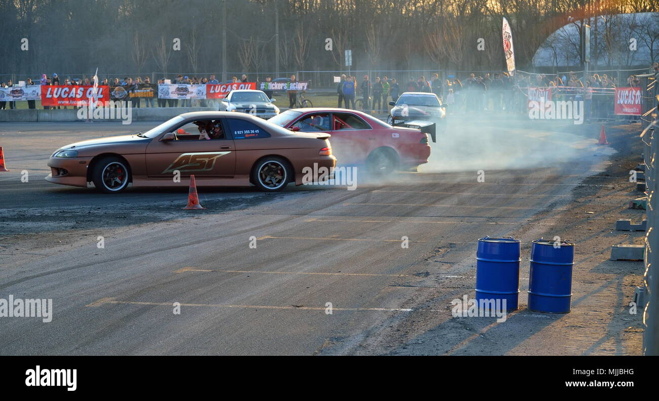Car racing team AST drifting on the track near the JCC at the ex Stock ...