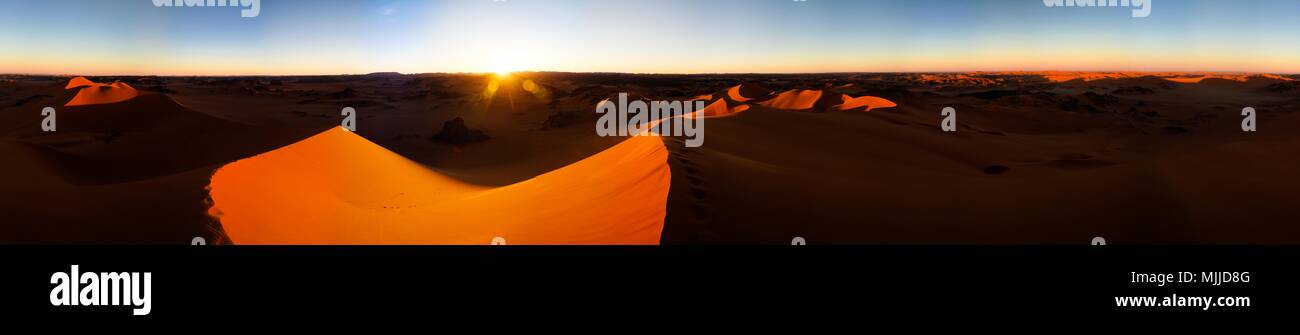 360 sunset panoramic view to Tin Merzouga dune at Tassili nAjjer ...