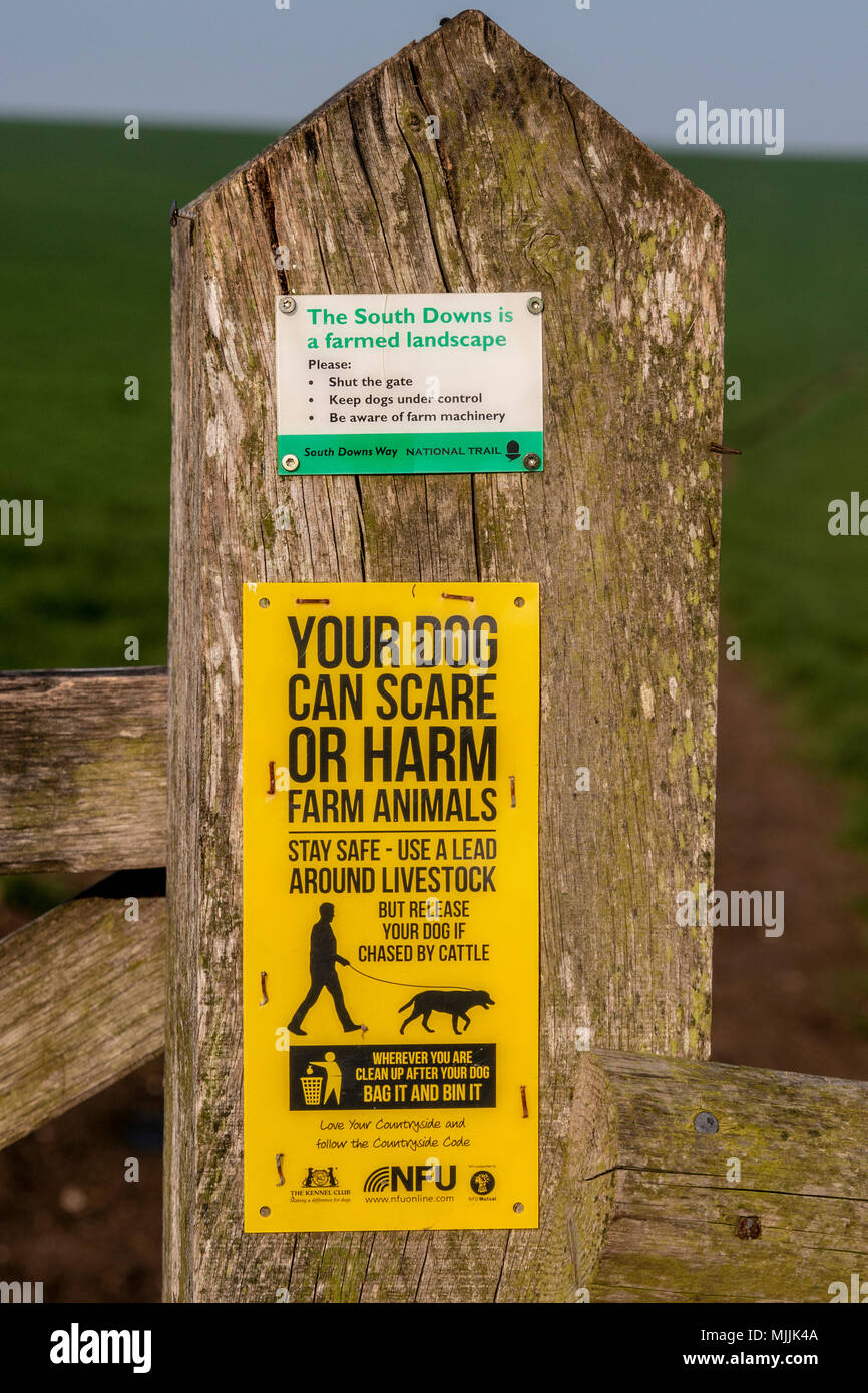 Preservation signs on the South Downs National Park, West Sussex, UK ...