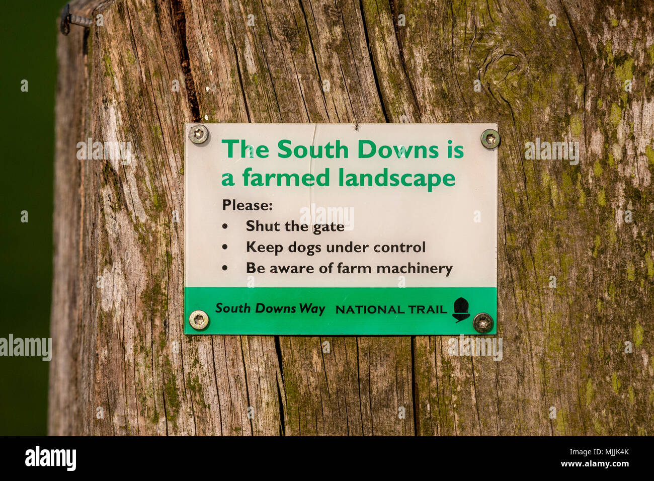 Preservation signs on the South Downs National Park, West Sussex, UK ...