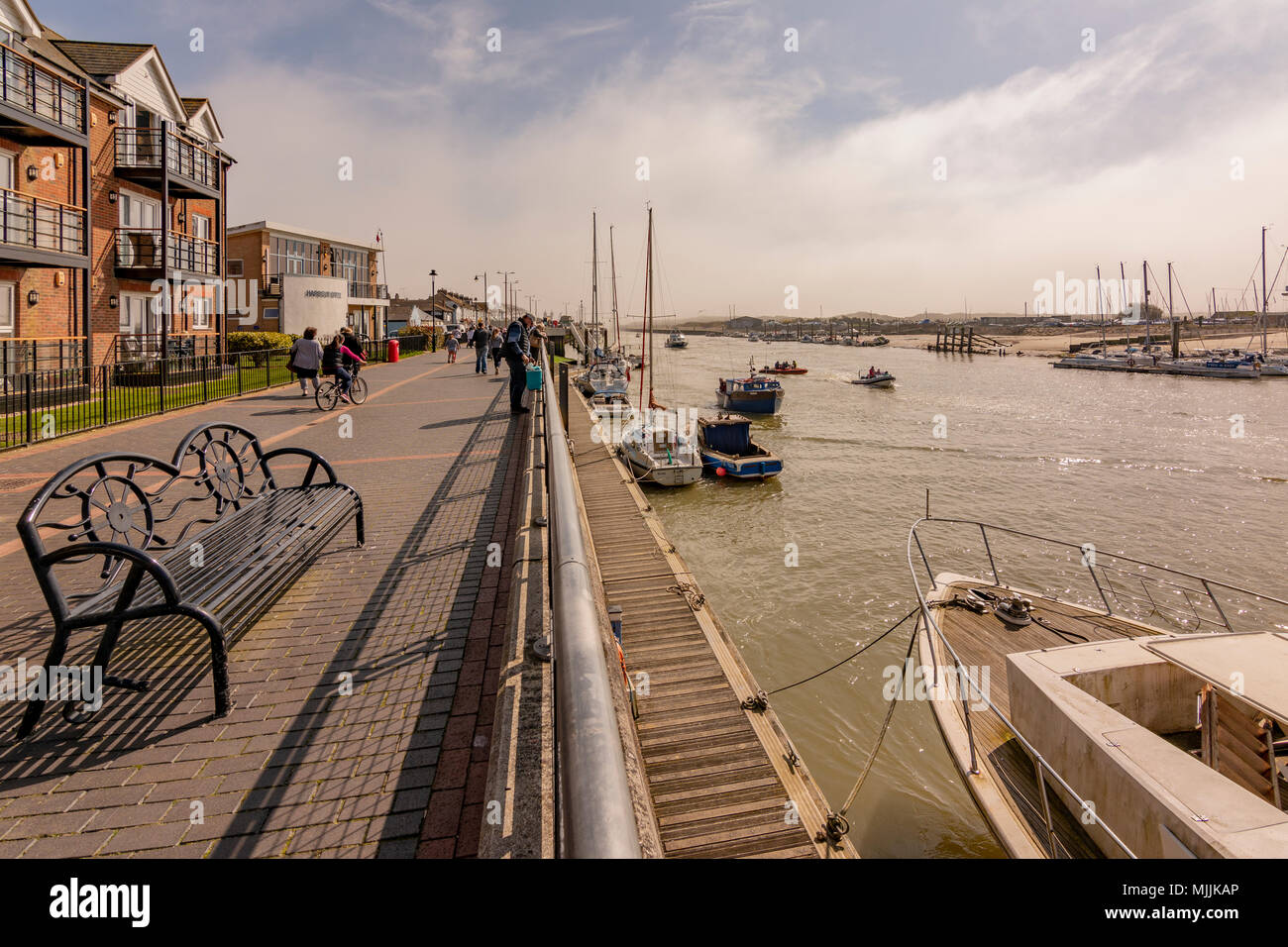 Riverside walkway along the River Arun, Littlehampton, UK Stock Photo ...