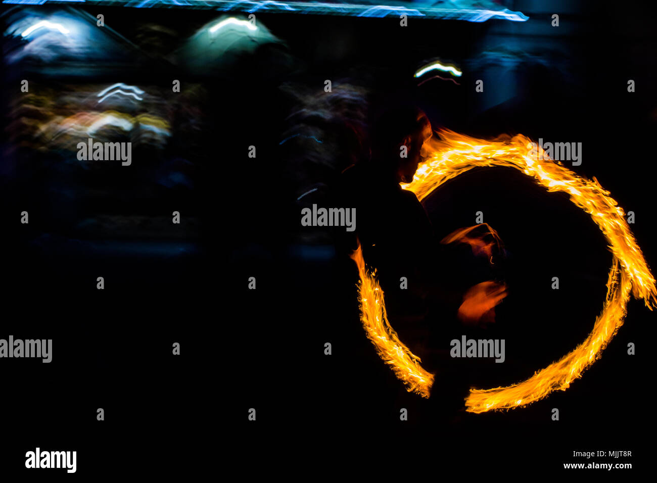 Fire dancers Swing fire dancing show fire show dance man juggling with ...