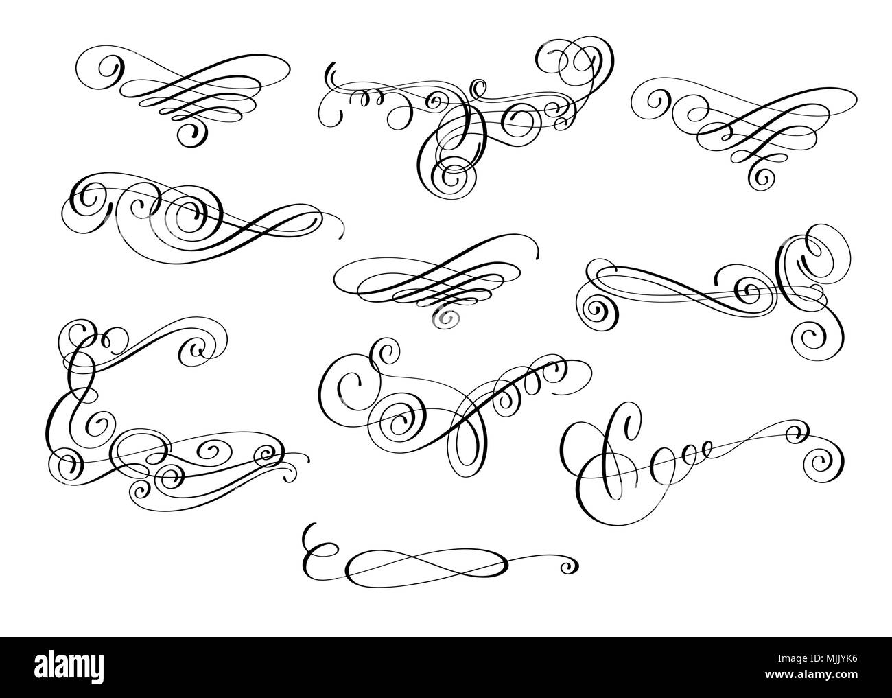 hand written calligraphic design set of swirl ornate decoration Stock ...