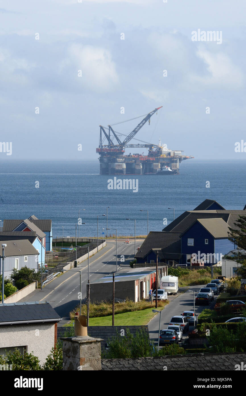 Thialf heavy lifting barge semi submersible laying off of Lerwick ...