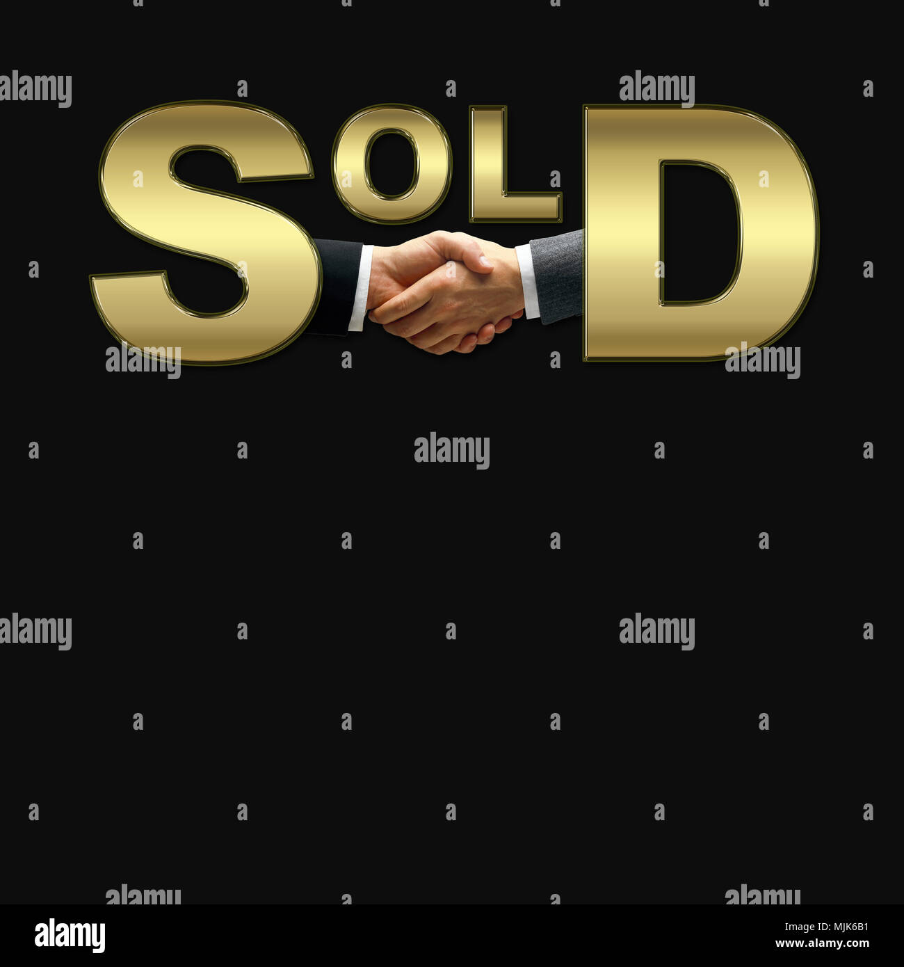 Stock Illustration - Shiny Golden Text: SOLD, human handshake sealing ...