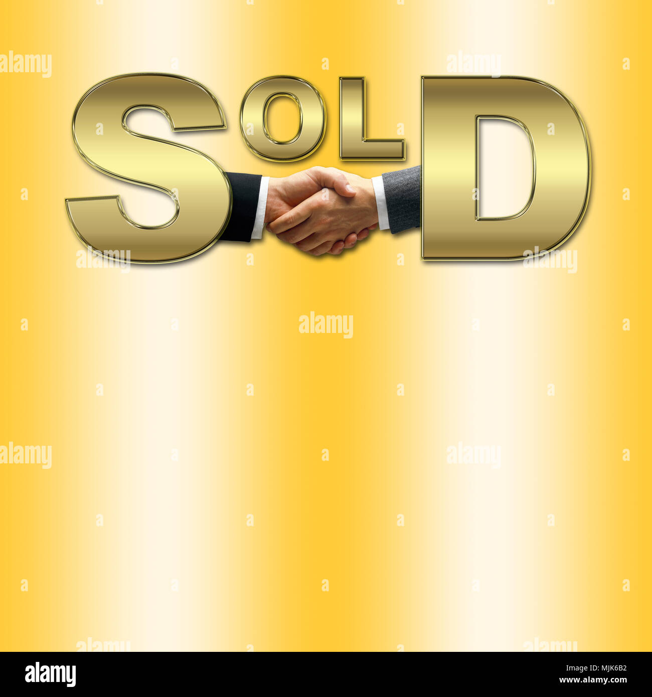 Stock Illustration - Shiny Golden Text: SOLD, human handshake sealing ...