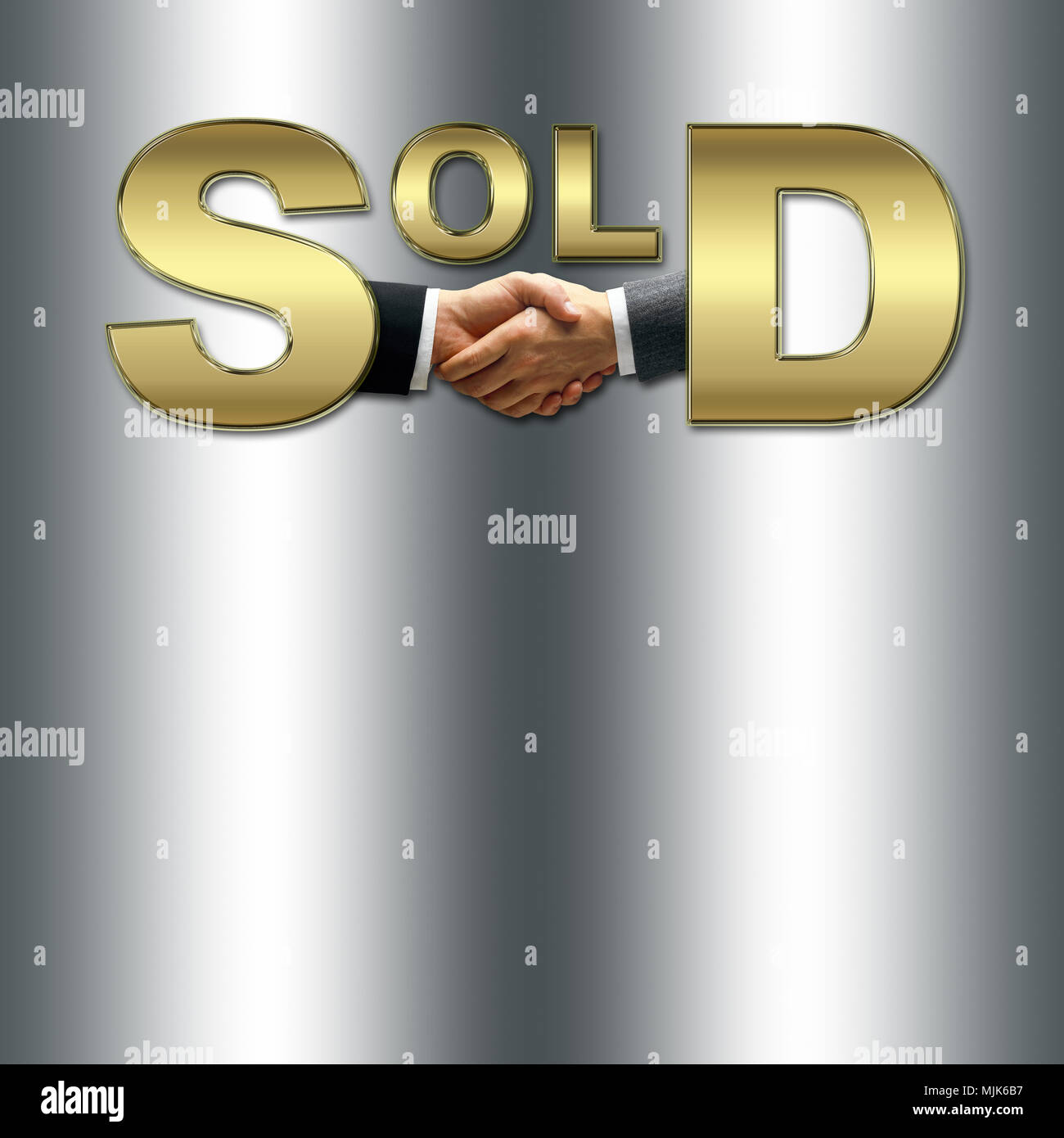 Stock Illustration - Shiny Golden Text: SOLD, human handshake sealing ...