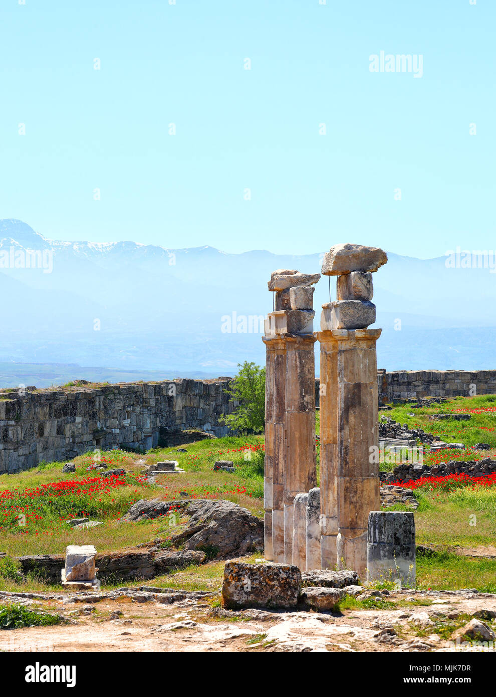 Remains of Roman columns at Pamukkale, Turkey Stock Photo - Alamy