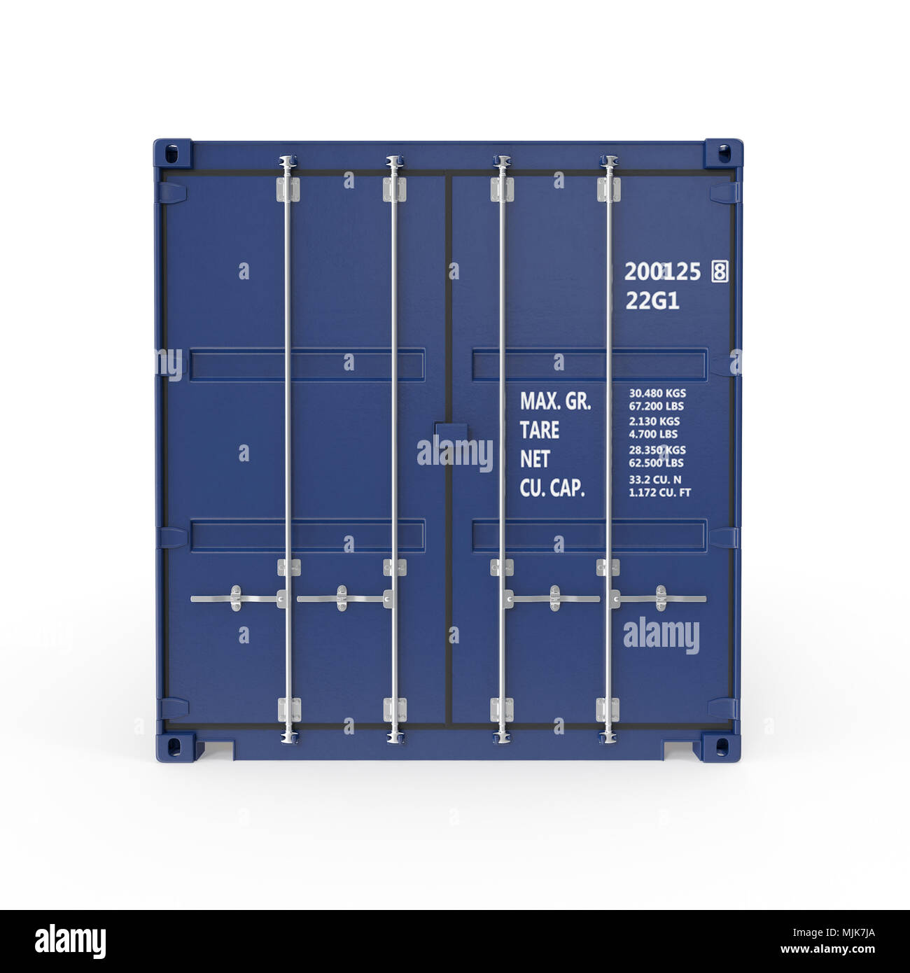 Blue freight shipping container isolated on white. Front view. 3D ...