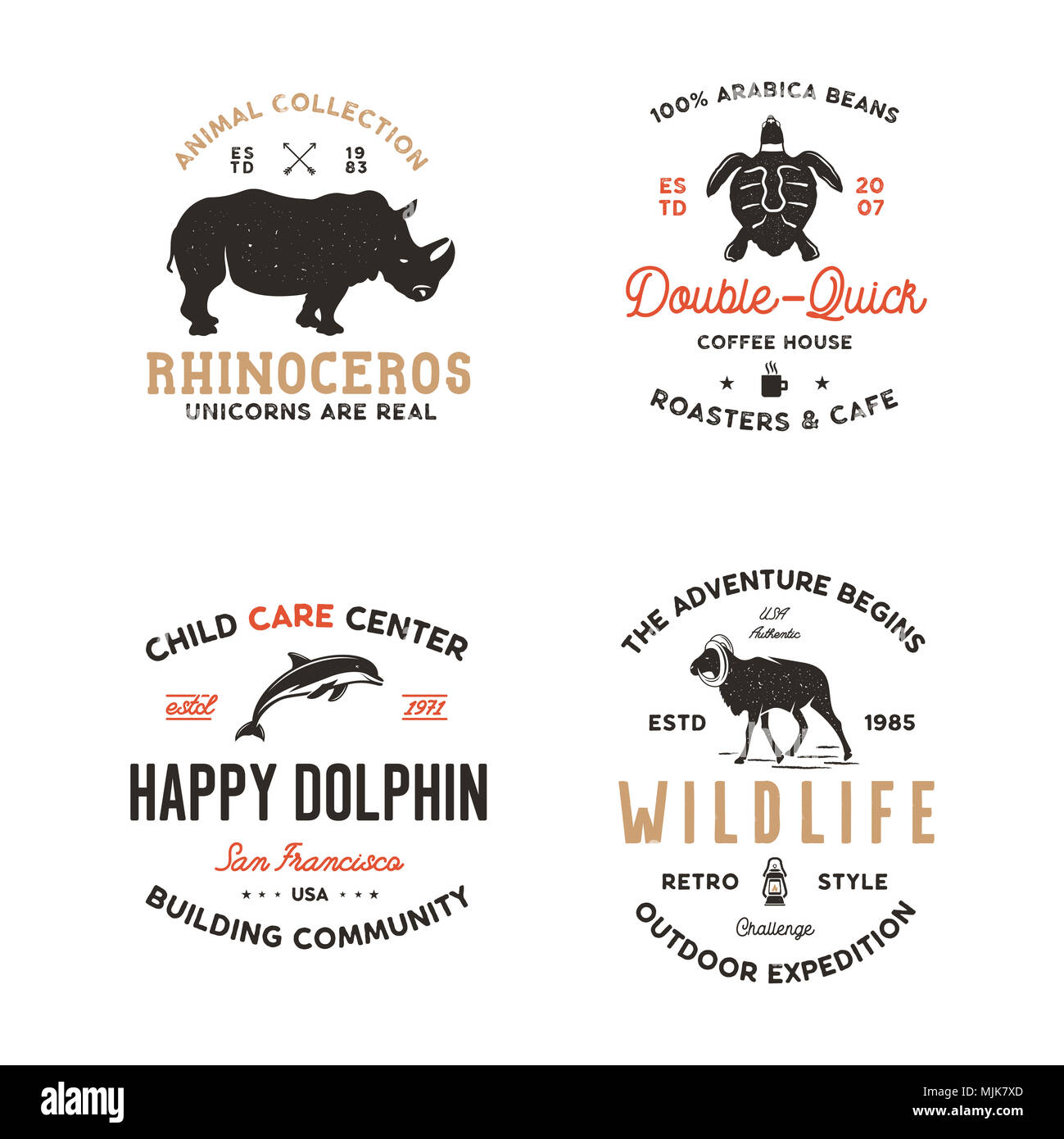 Wild animal Badges set and great outdoors activity insignias. Retro ...