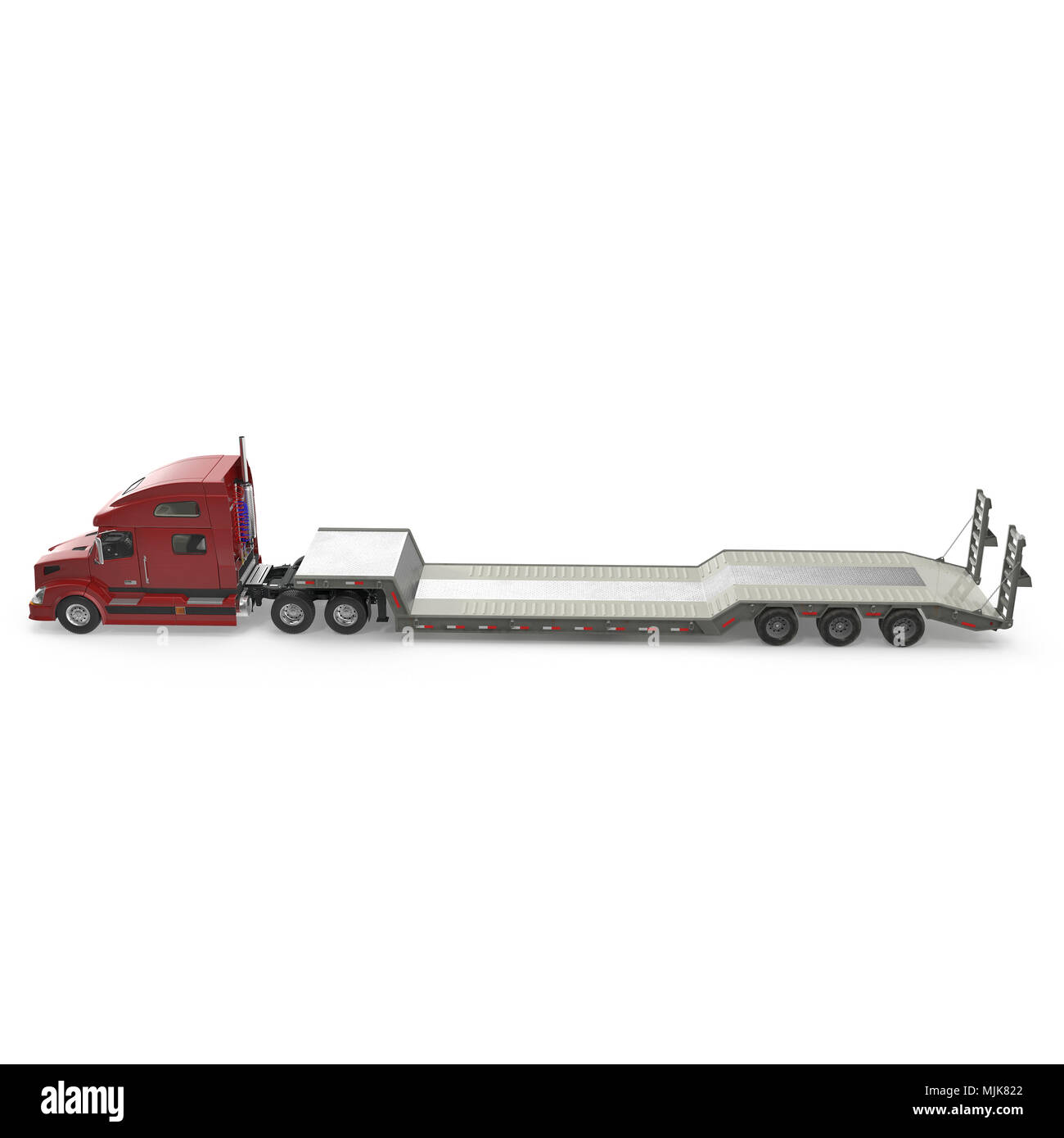 Truck with Double Drop Trailer on white. Side view. 3D illustration ...