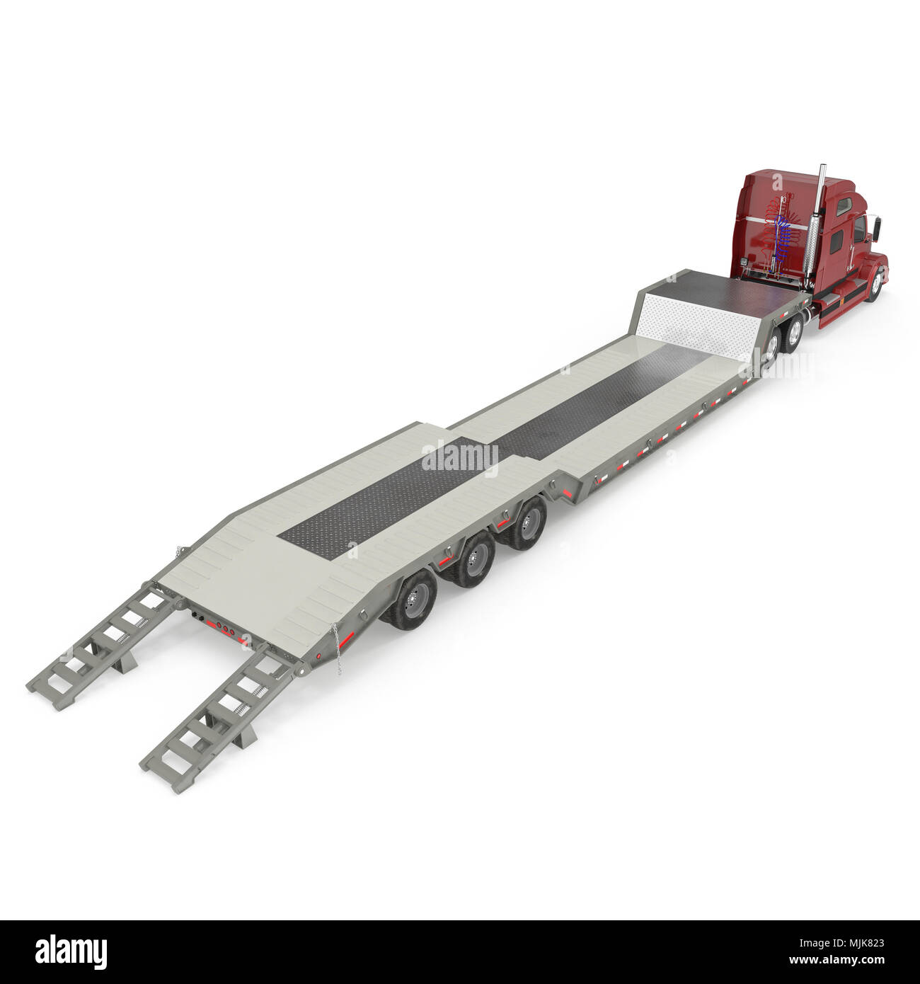 Truck with Double Drop Trailer on white. Angle from up. 3D illustration ...