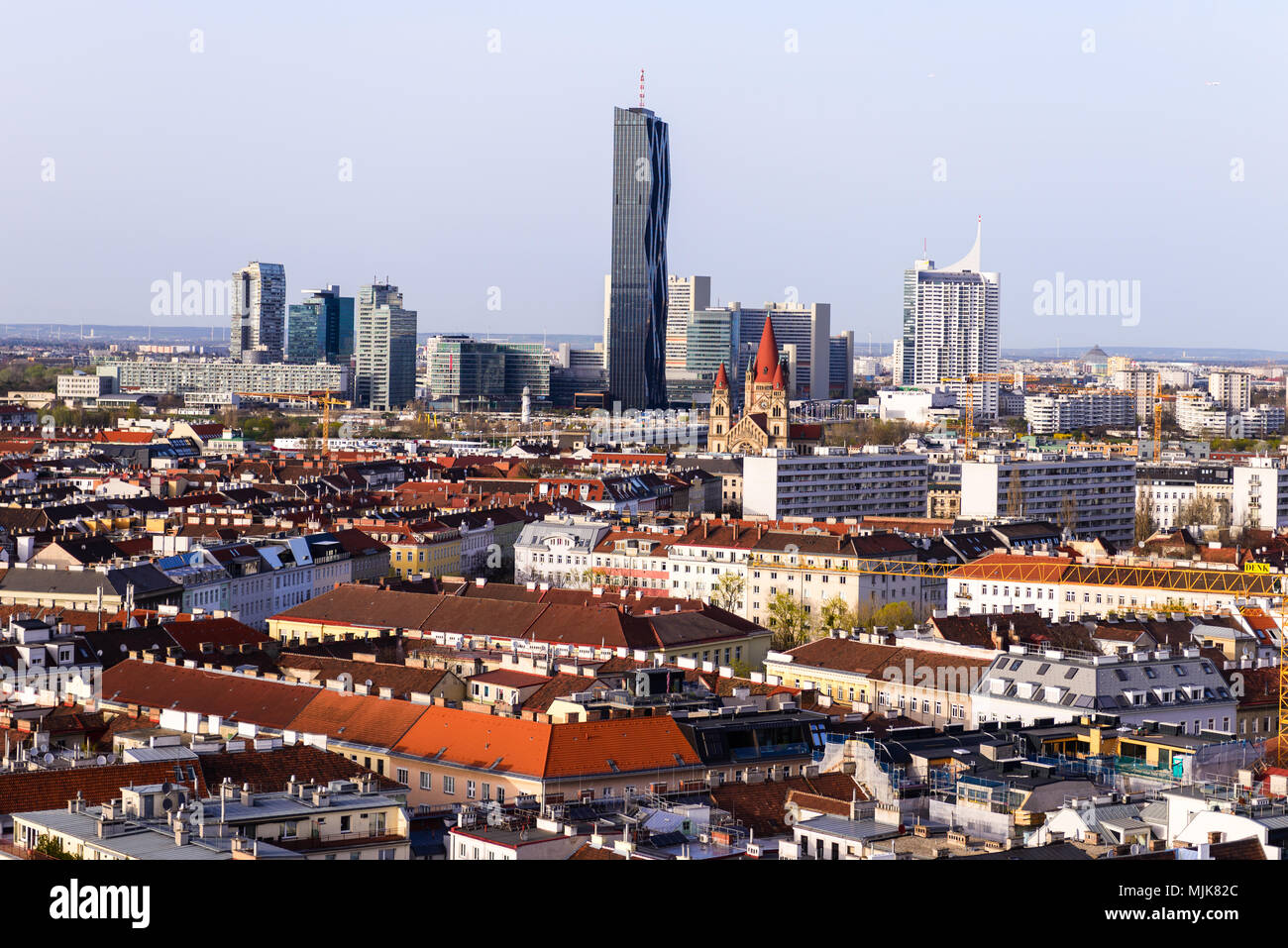 View over Vienna with skyline of Donau - Danube city centre in ...