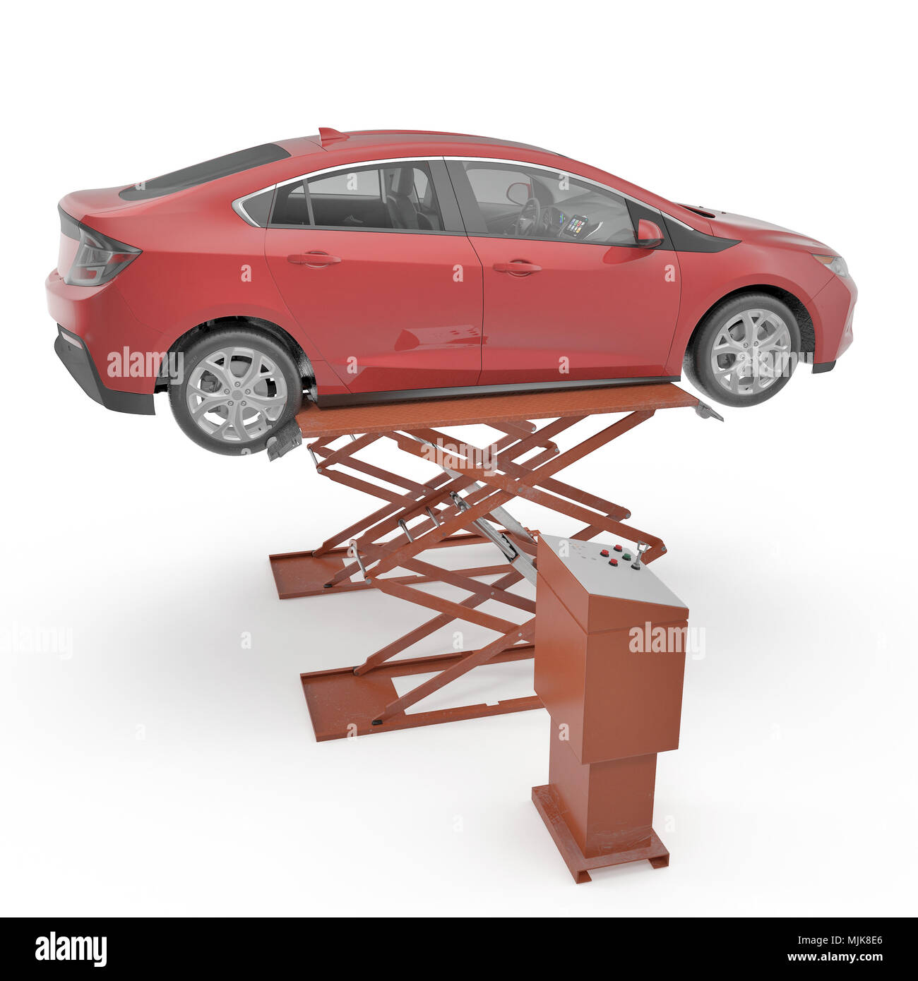 Automotive Scissor Lift and Car on white. 3D illustration, clipping ...