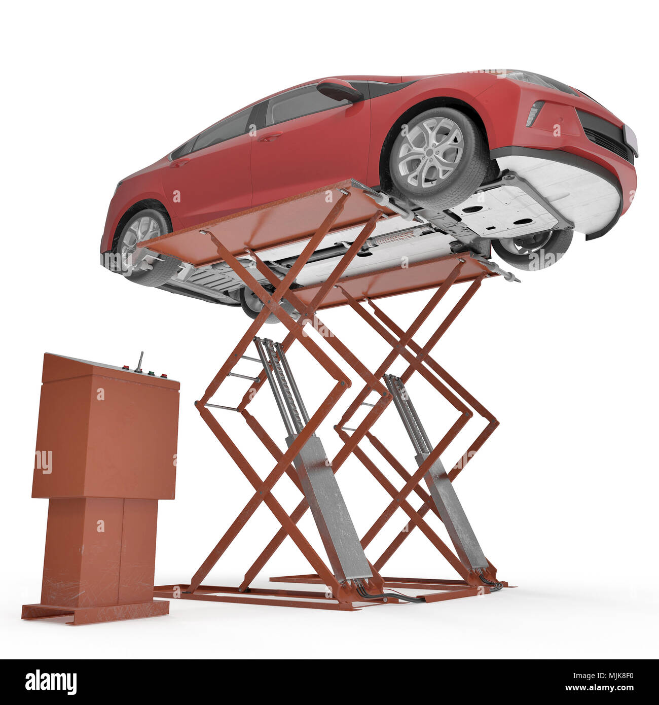 Automotive Scissor Lift and Car on white. 3D illustration, clipping ...