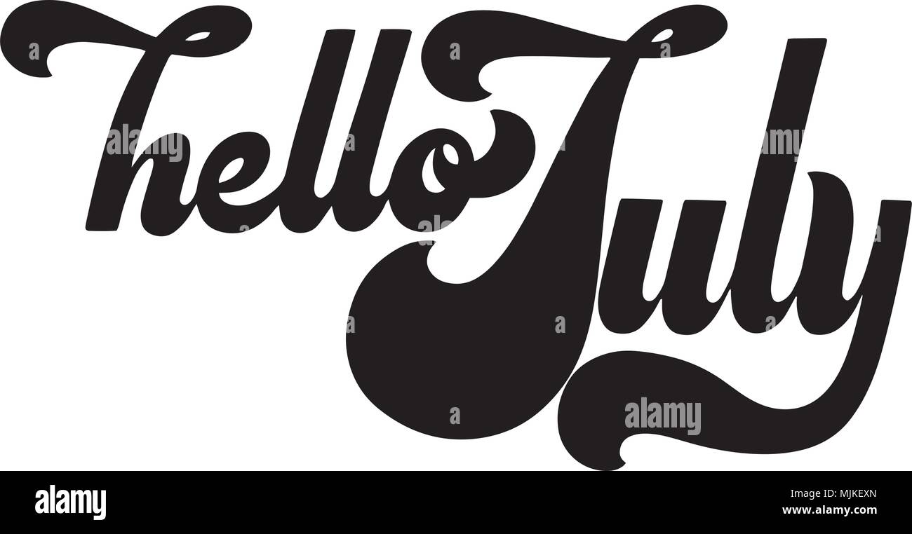 Hello July lettering. Elements for invitations, posters, greeting cards ...