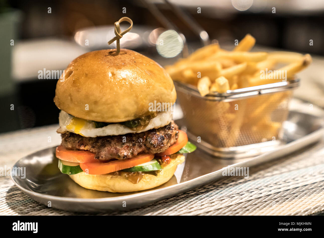 Beef Hamberger with fries fast food Stock Photo - Alamy