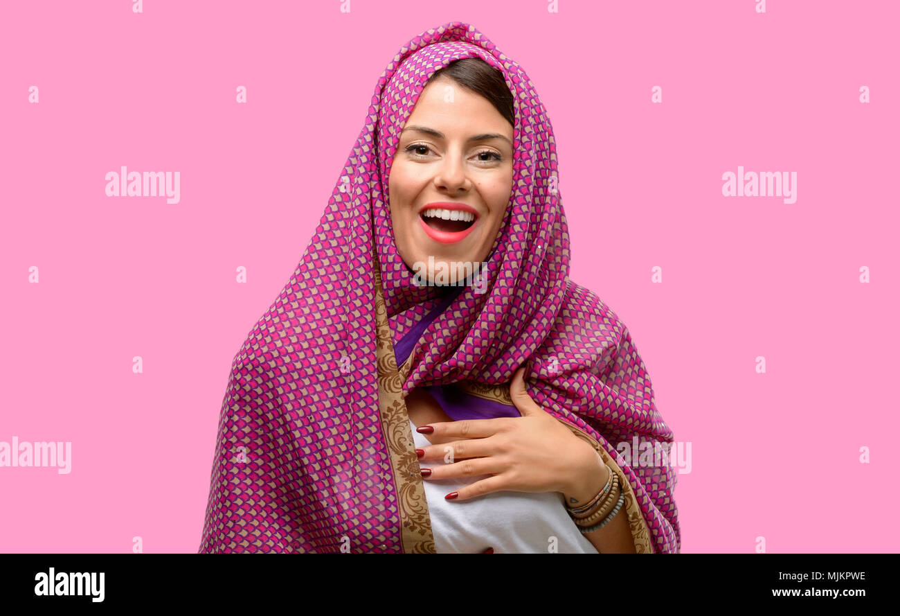 Happy arabian woman stand hi-res stock photography and images - Alamy
