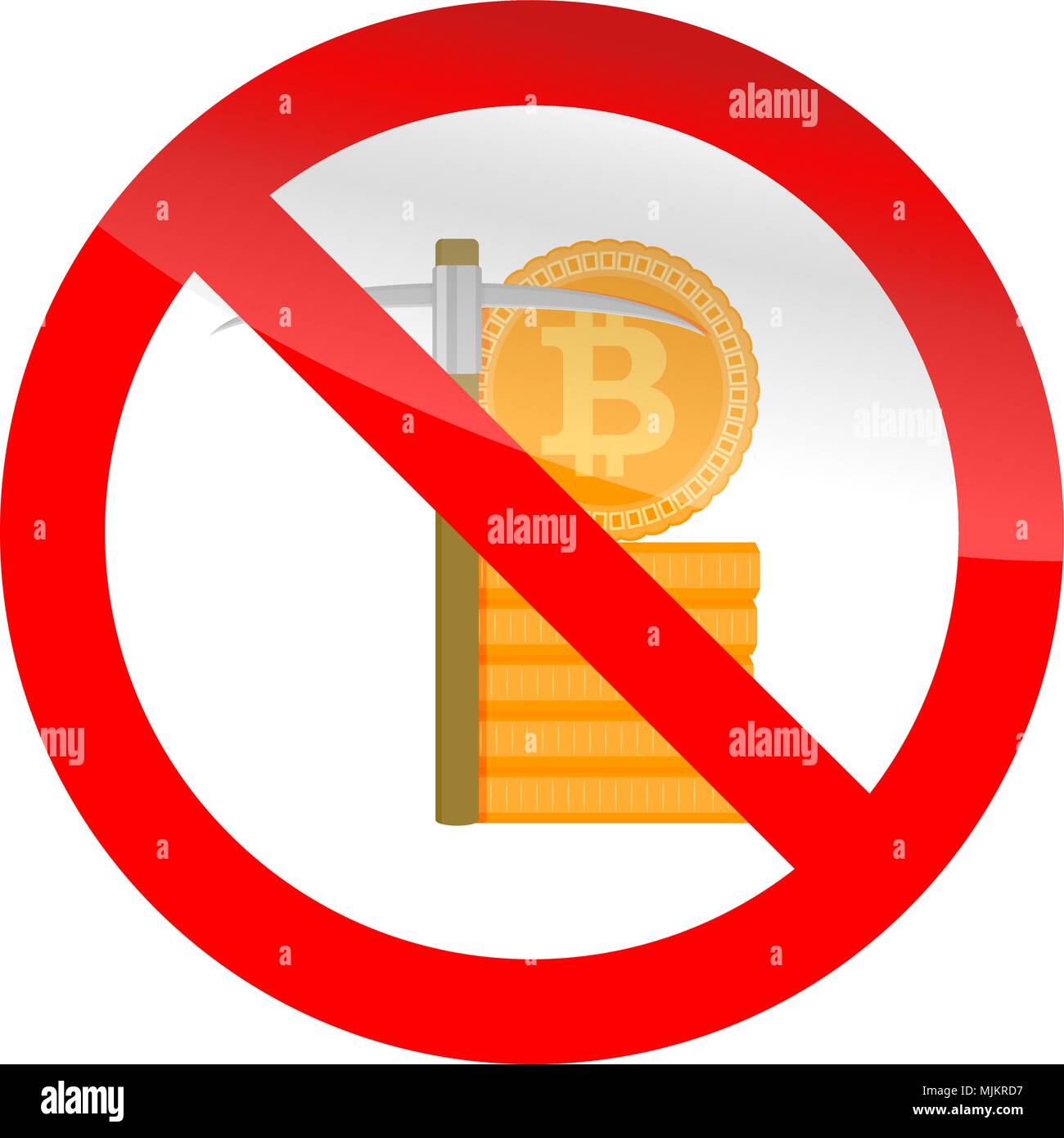 Stop mining icon. Ban mine, forbidden btc, no pick-axe. Vector ...