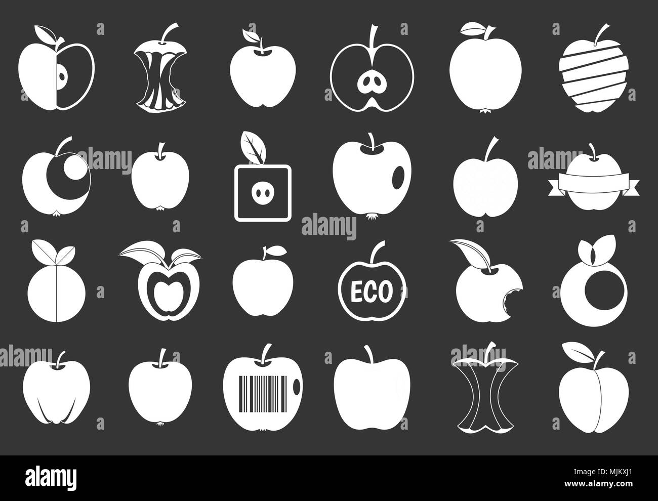 Different apple icon set vector white isolated on grey background Stock ...