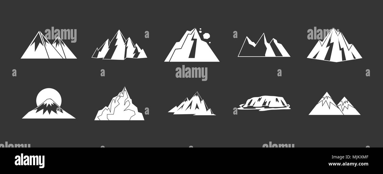 Mountain icon set vector white isolated on grey background Stock Vector ...