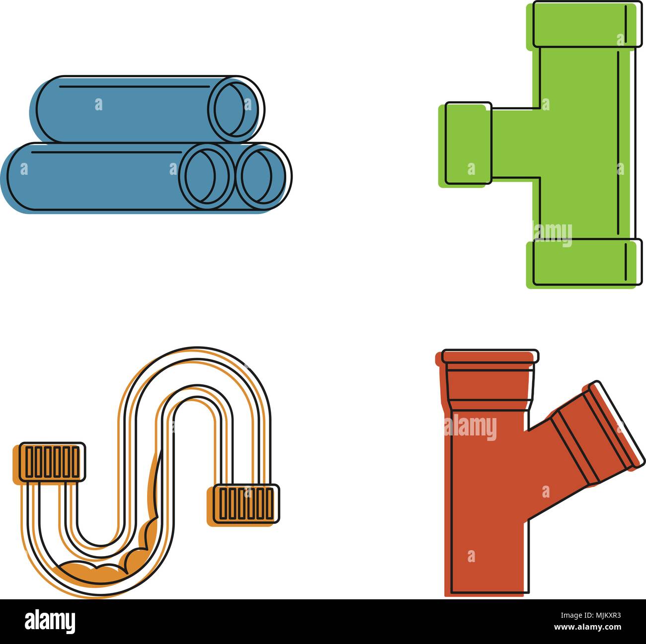 Pipe icon set. Color outline set of pipe vector icons for web design ...