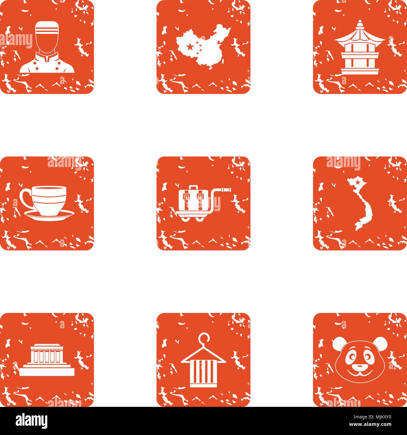 Live asia icons set. Grunge set of 9 live asia vector icons for web ...