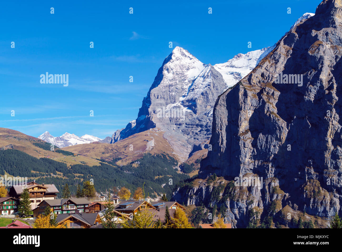 The Eiger mountain of the Bernese Alps, overlooking Grindelwald and ...