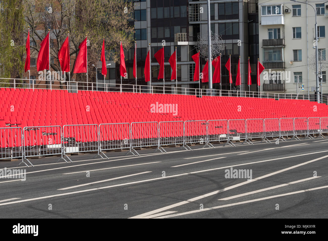 SAMARA - MAY 5: Empty stands before military parade during celebration ...