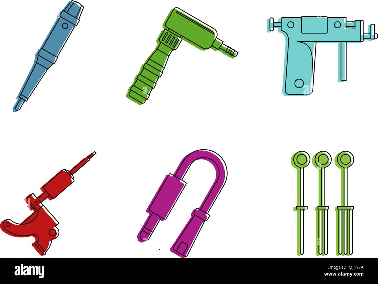 Tattoo tool icon set. Color outline set of tattoo tool vector icons for ...