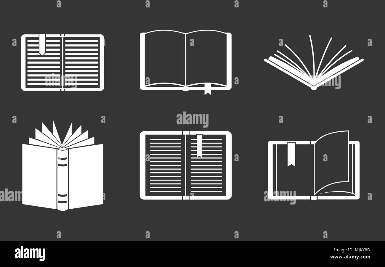 Open book icon set vector white isolated on grey background Stock ...