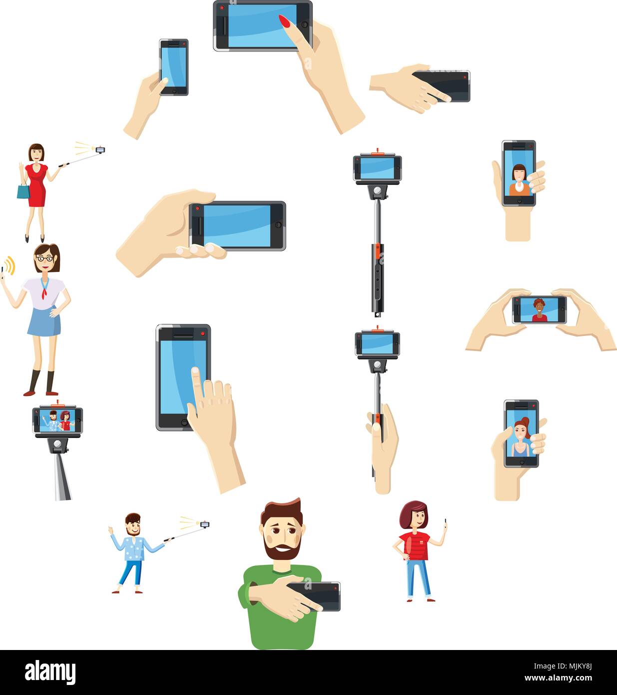 Cartoon selfie icons set. Universal selfie icons to use for web and ...