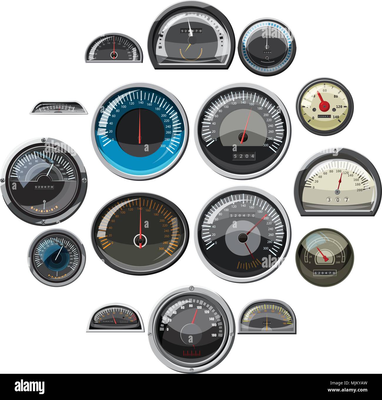 Realistic car speedometers icons set. Universal car speedometers icons ...