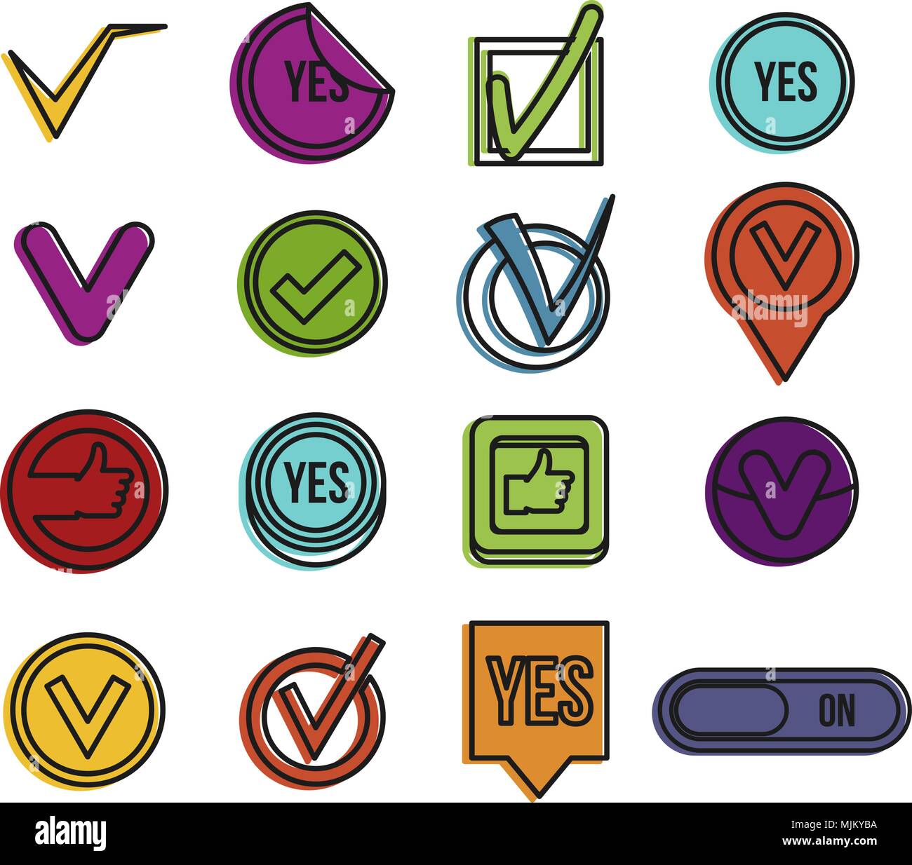 Yes icon set. Color outline set of yes vector icons for web design ...