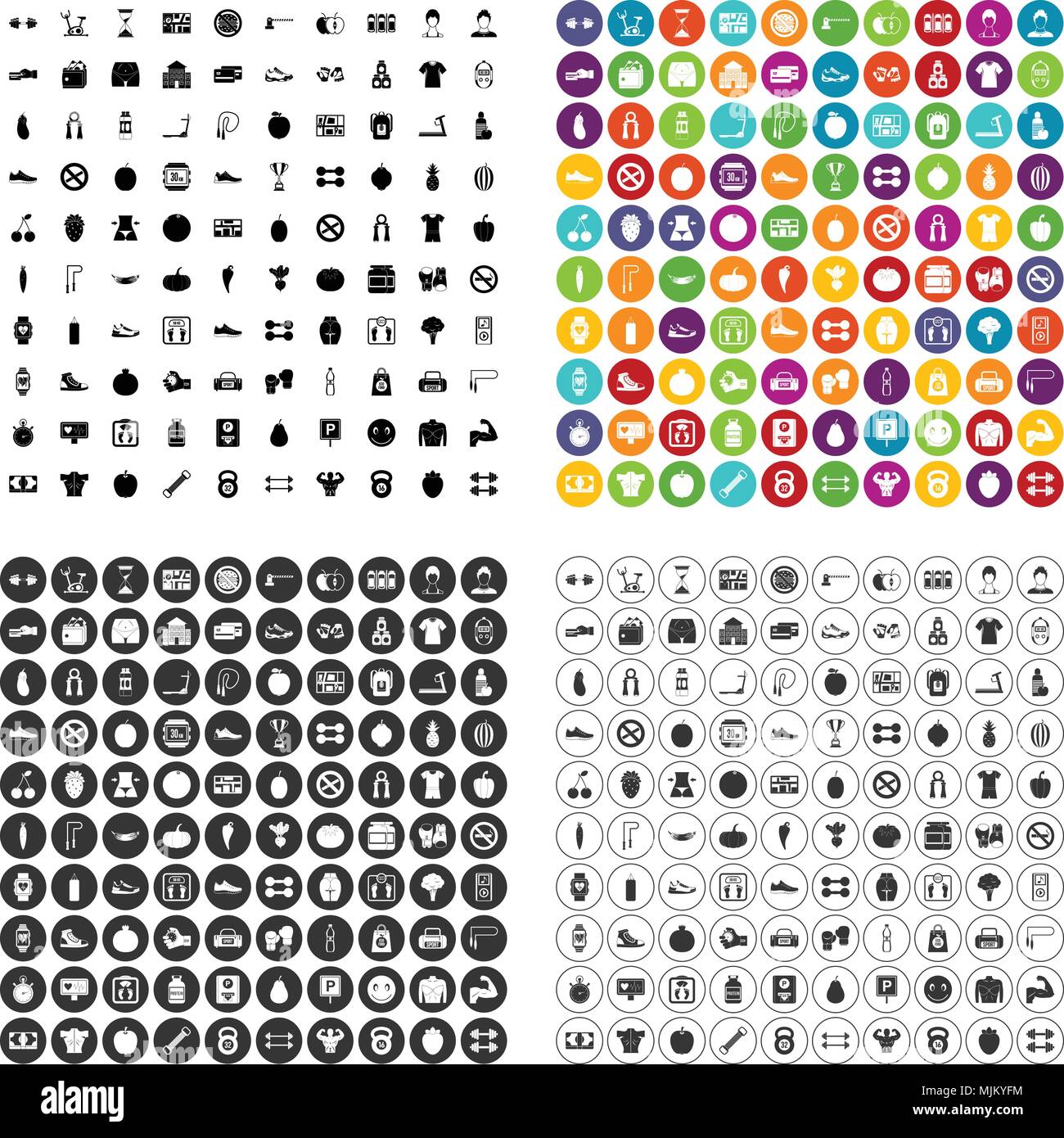 100 gym icons set vector in 4 variant for any web design isolated on ...