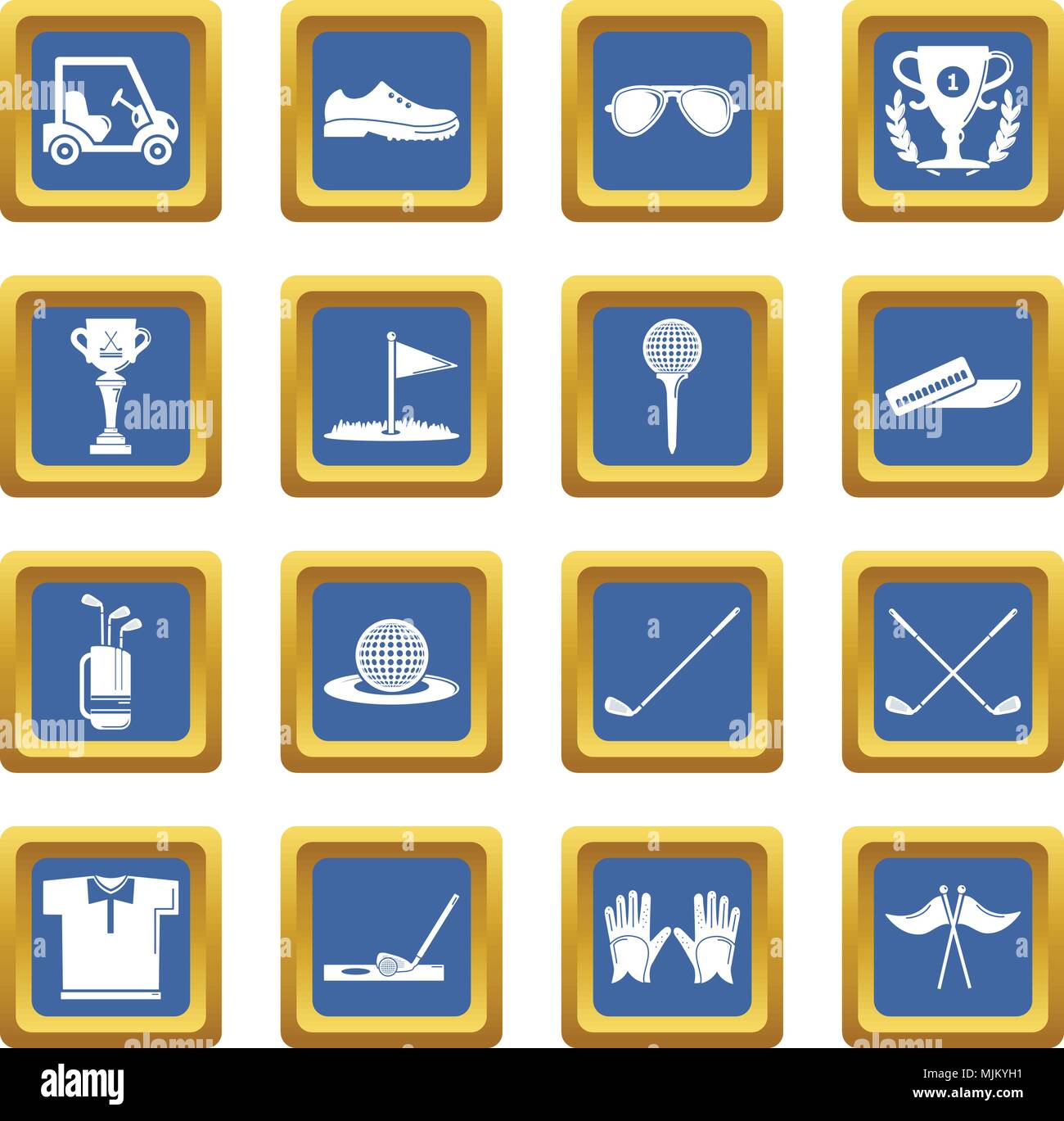 Golf icons set vector blue square isolated on white background Stock ...
