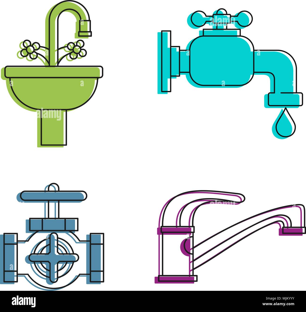 Tap icon set. Color outline set of tap vector icons for web design ...