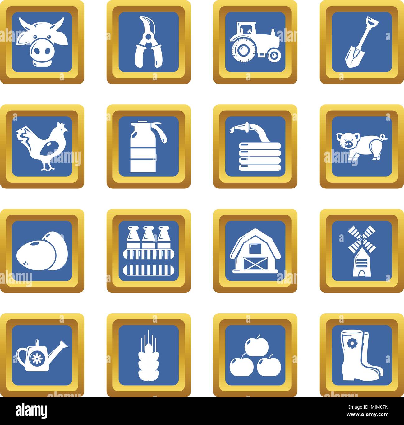 Farm agricultural icons set vector blue square isolated on white ...
