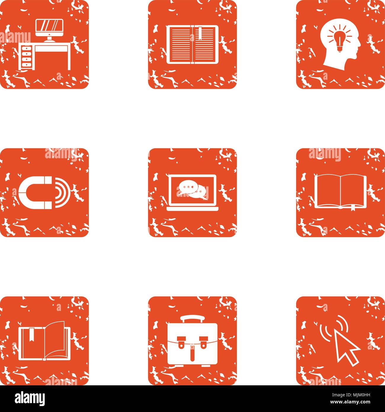 Place of genius icons set. Grunge set of 9 place of genius vector icons ...