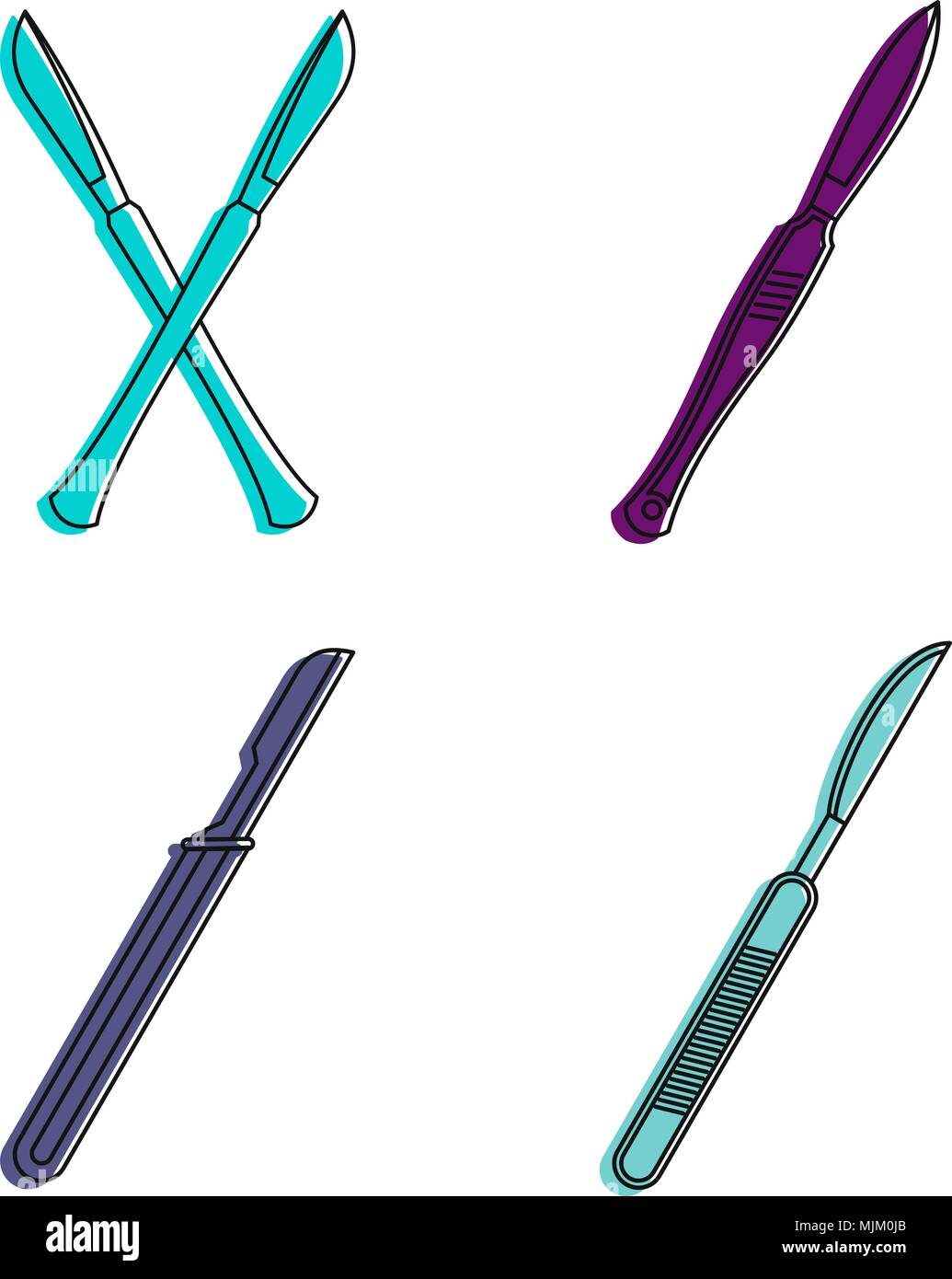 Scalpel icon set. Color outline set of scalpel vector icons for web ...