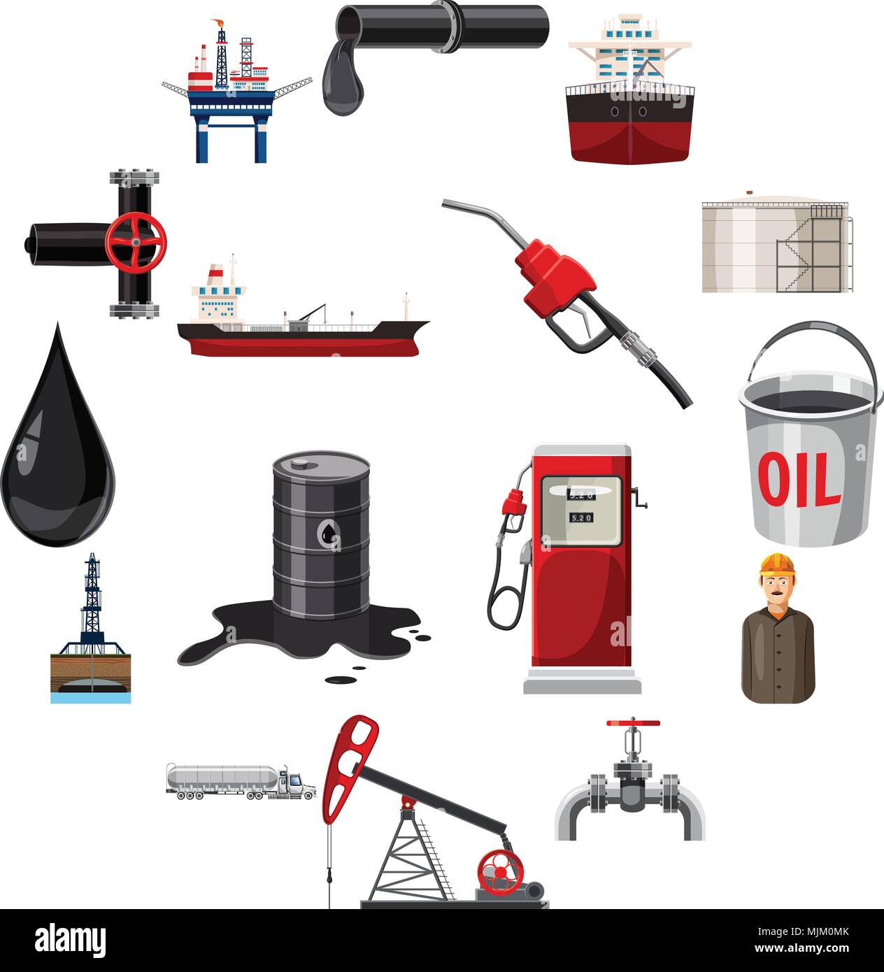 Oil production icons set. Cartoon illustration of 16 oil production ...