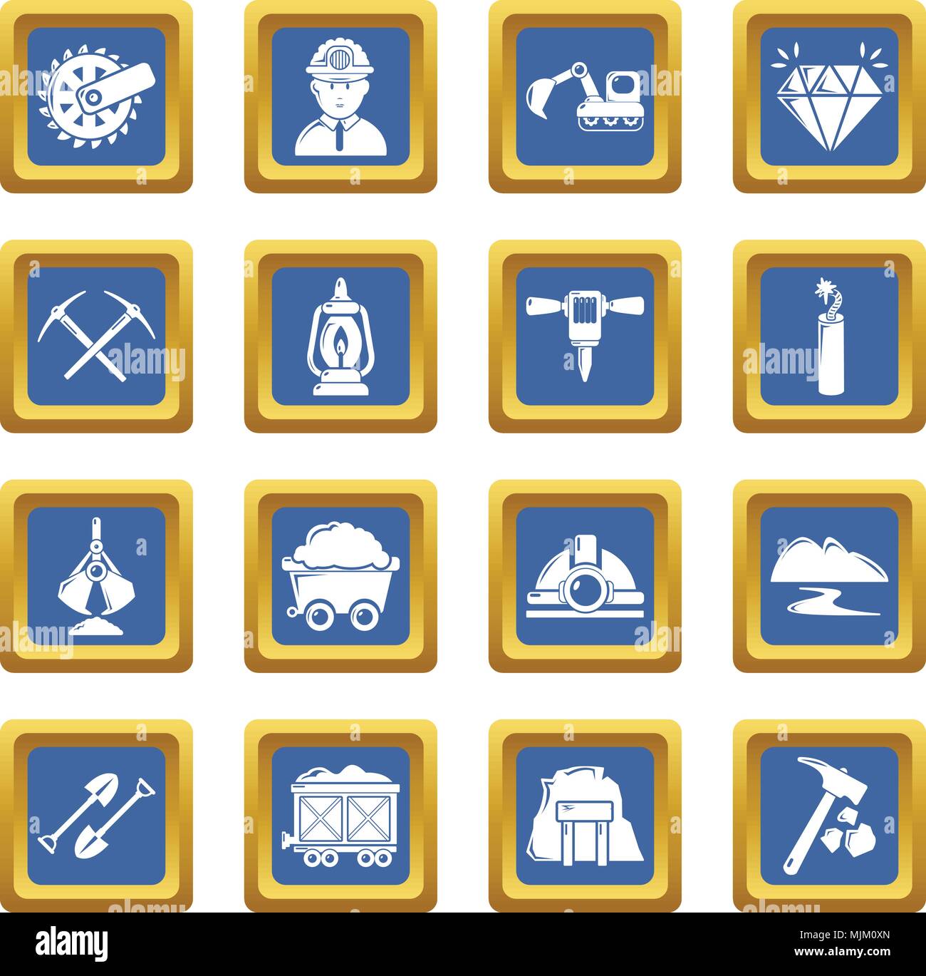 Mining minerals business icons set blue square vector Stock Vector ...
