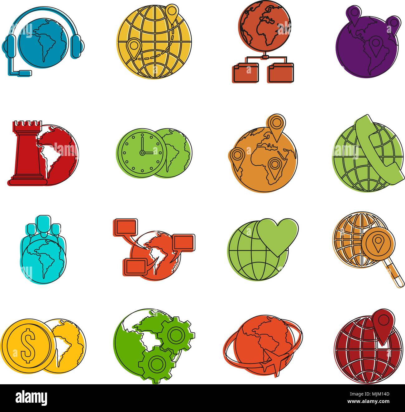 Global icon set, color outline style Stock Vector Image & Art - Alamy