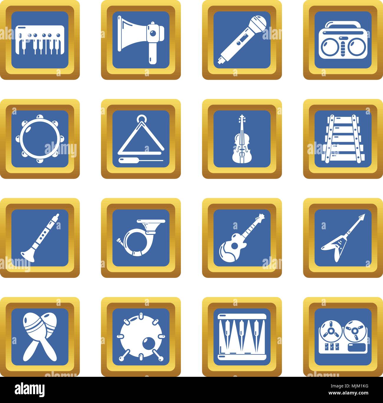 Musical instruments icons set blue square vector Stock Vector Image ...
