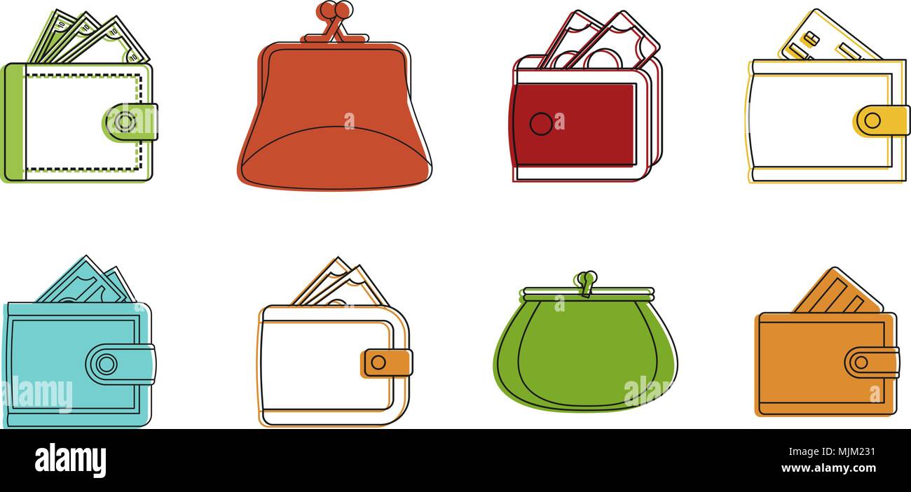 Wallet icon set, color outline style Stock Vector Image & Art - Alamy