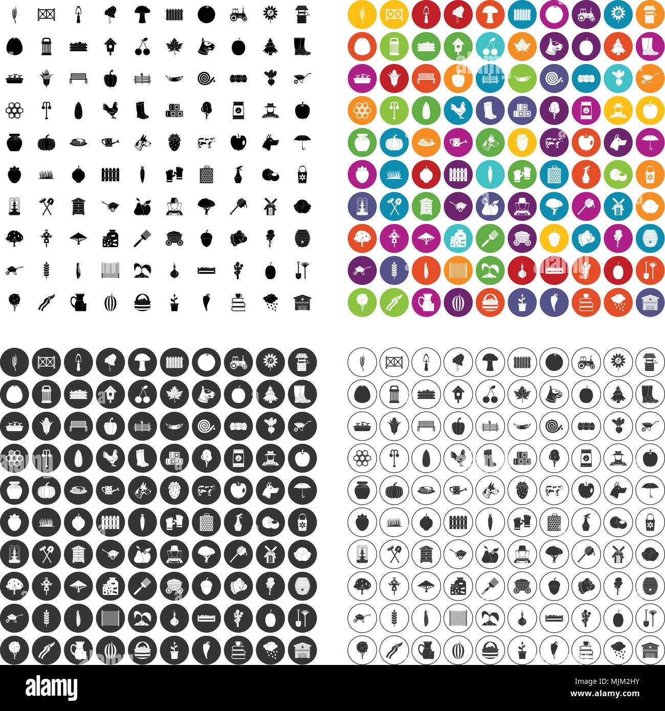 100 homestead farming icons set vector variant Stock Vector Image & Art ...