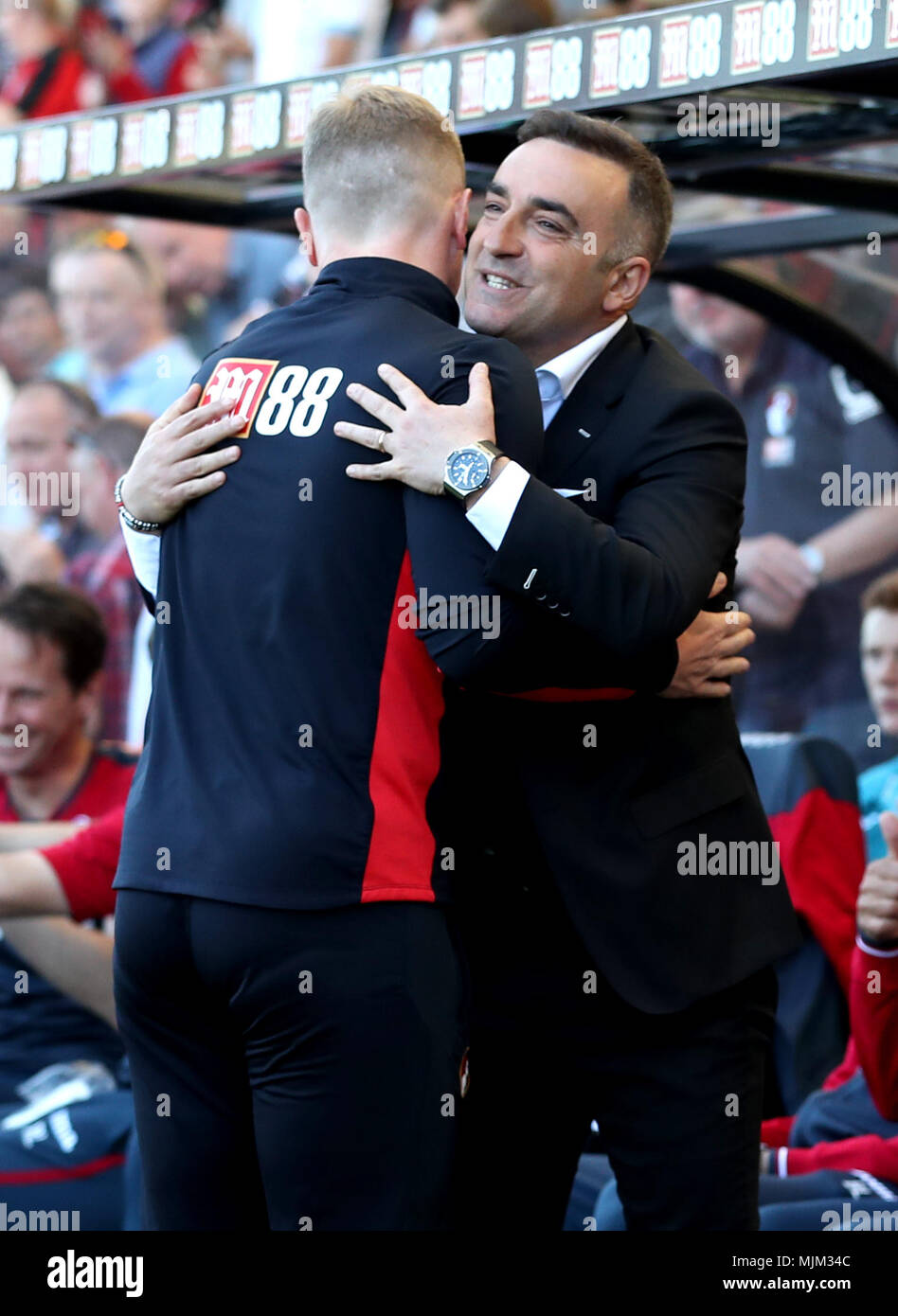 Swansea City manager Carlos Carvalhal (right) and AFC Bournemouth ...